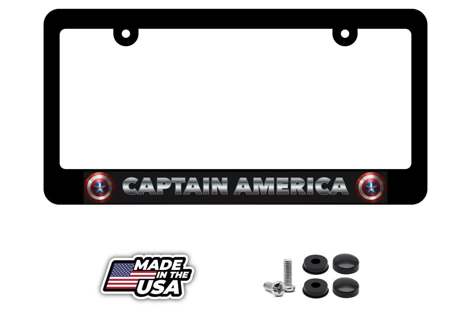CAPTAIN AMERICA USA MARVEL SHEILD RED WHITE BLUE Black License Plate ...
