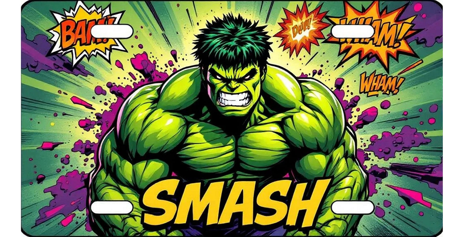 HULK Green Radial Burst License Plate Frame - BAM WHAM Comic Design
