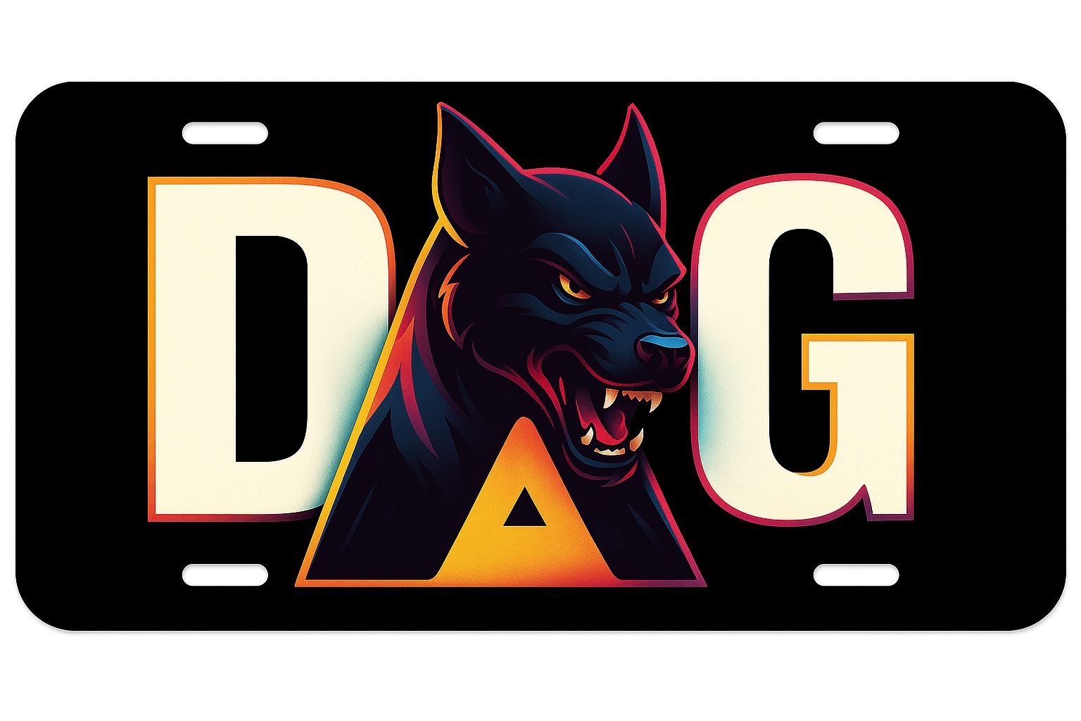 DOG Wolf License Plate Frame - Fierce Neon Design
