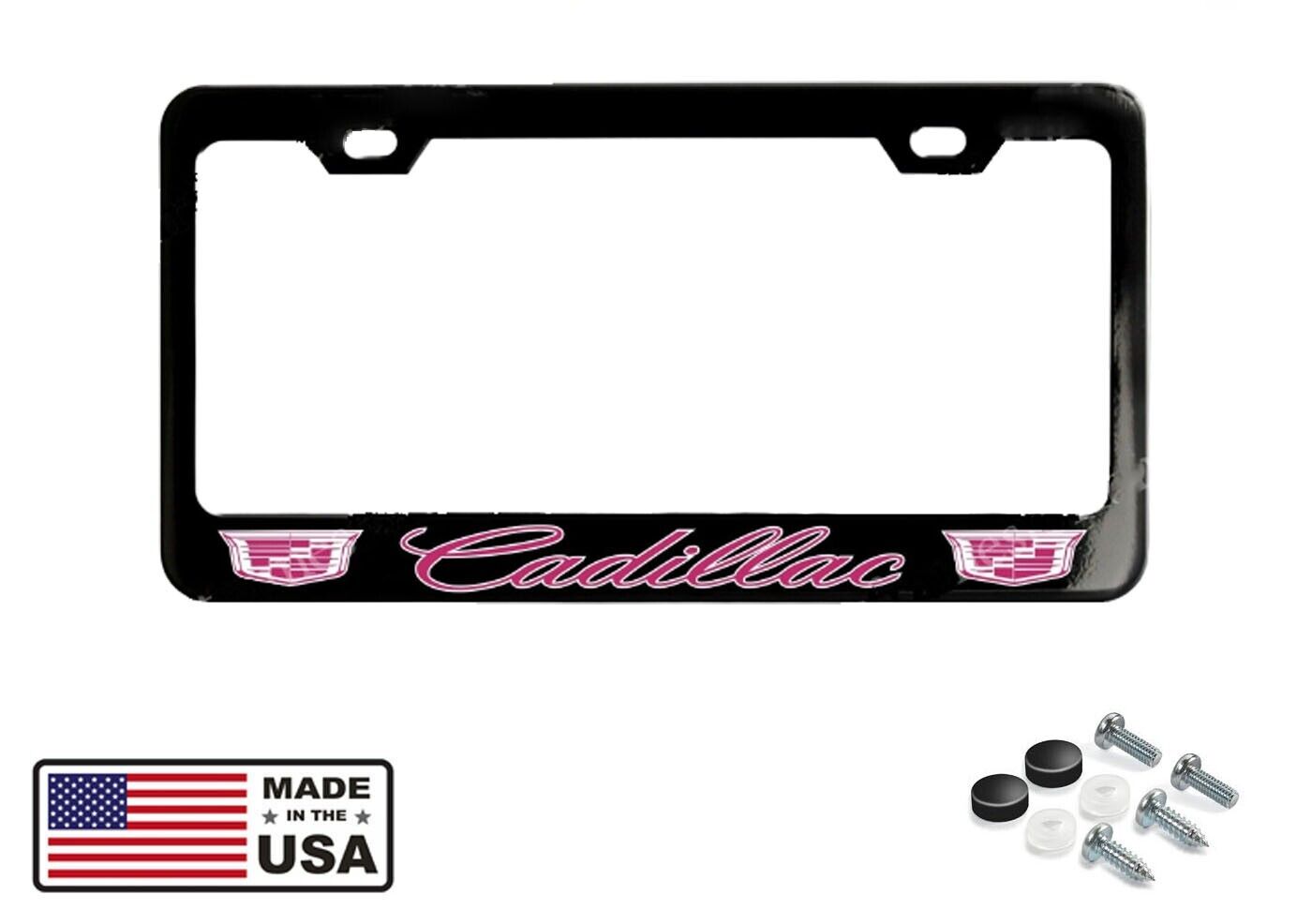 Pink "Cadillac" License Plate Frame Custom Made of Black Powder Coated ...