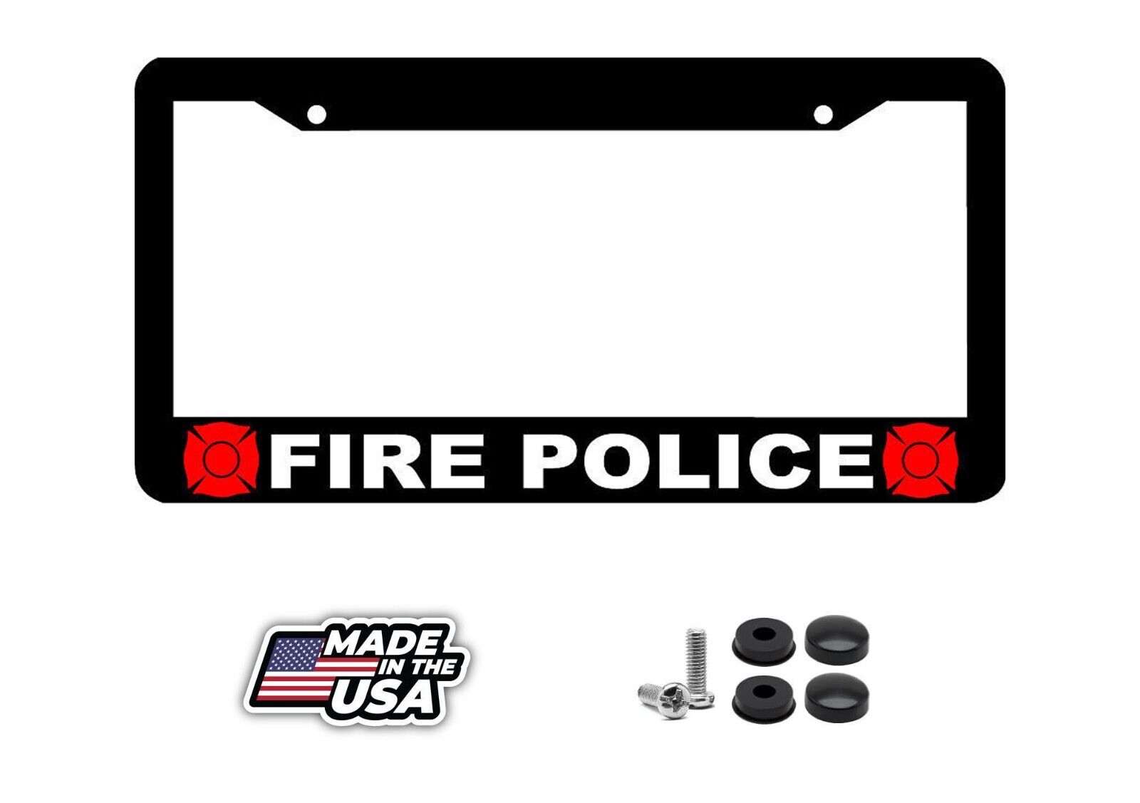 black FIRE POLICE License Plate Frame