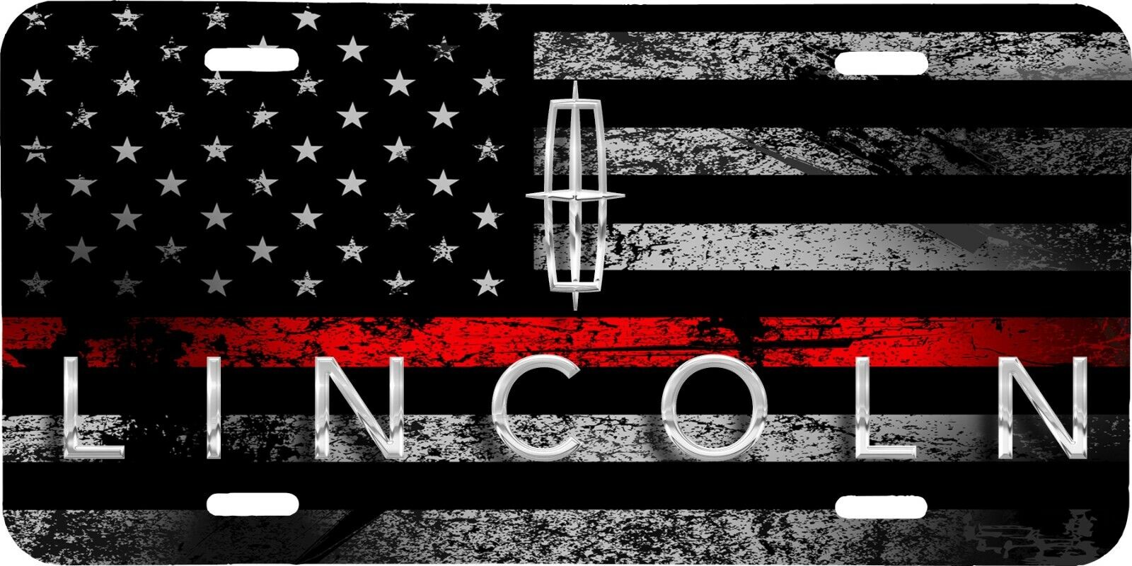 LINCOLN LOGO THIN RED LINE AMERICAN FLAG VEHICLE FIRE LICENSE PLATE TA ...