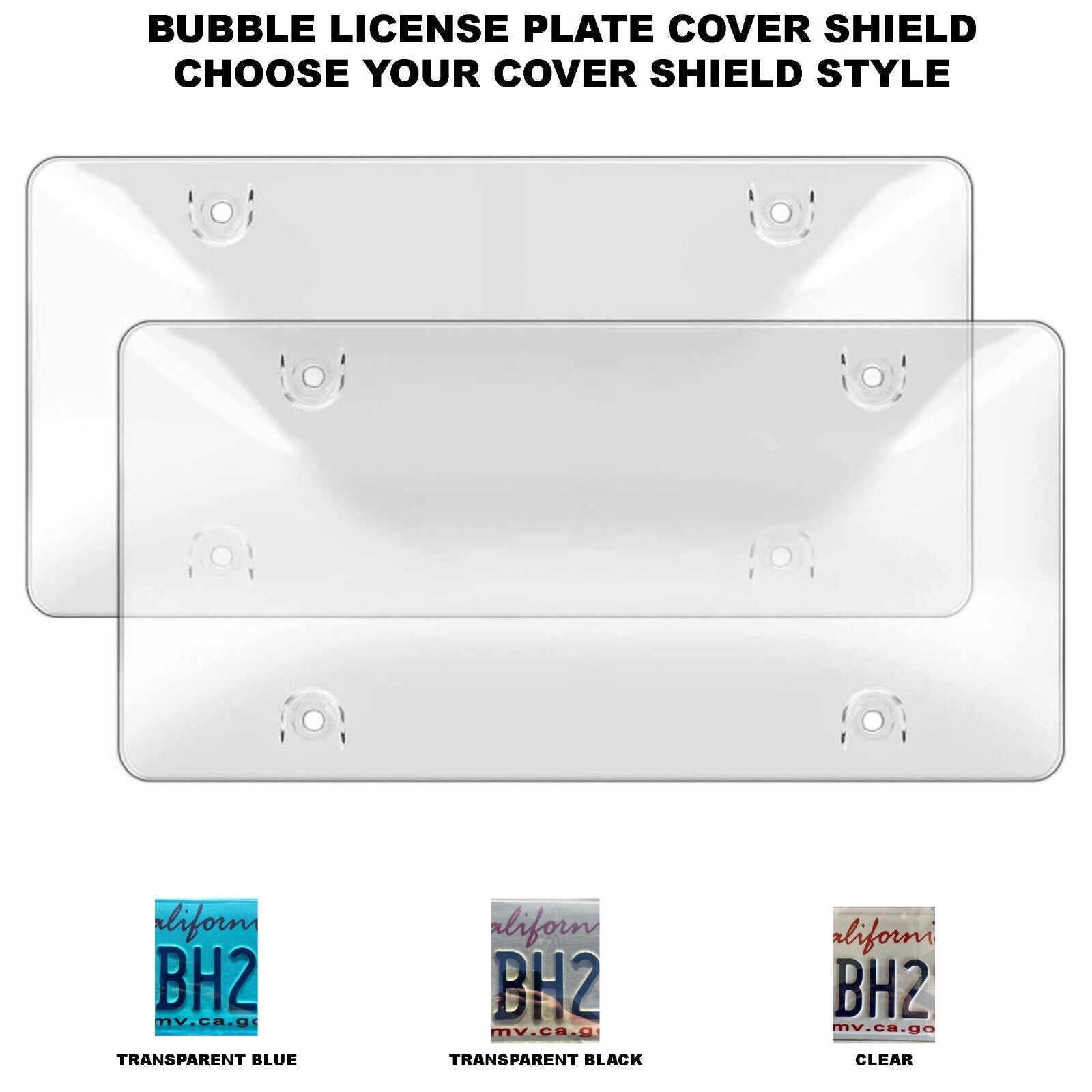 2 Unbreakable License Plate Bubble Covers 4 Holes Universal Fitment ...