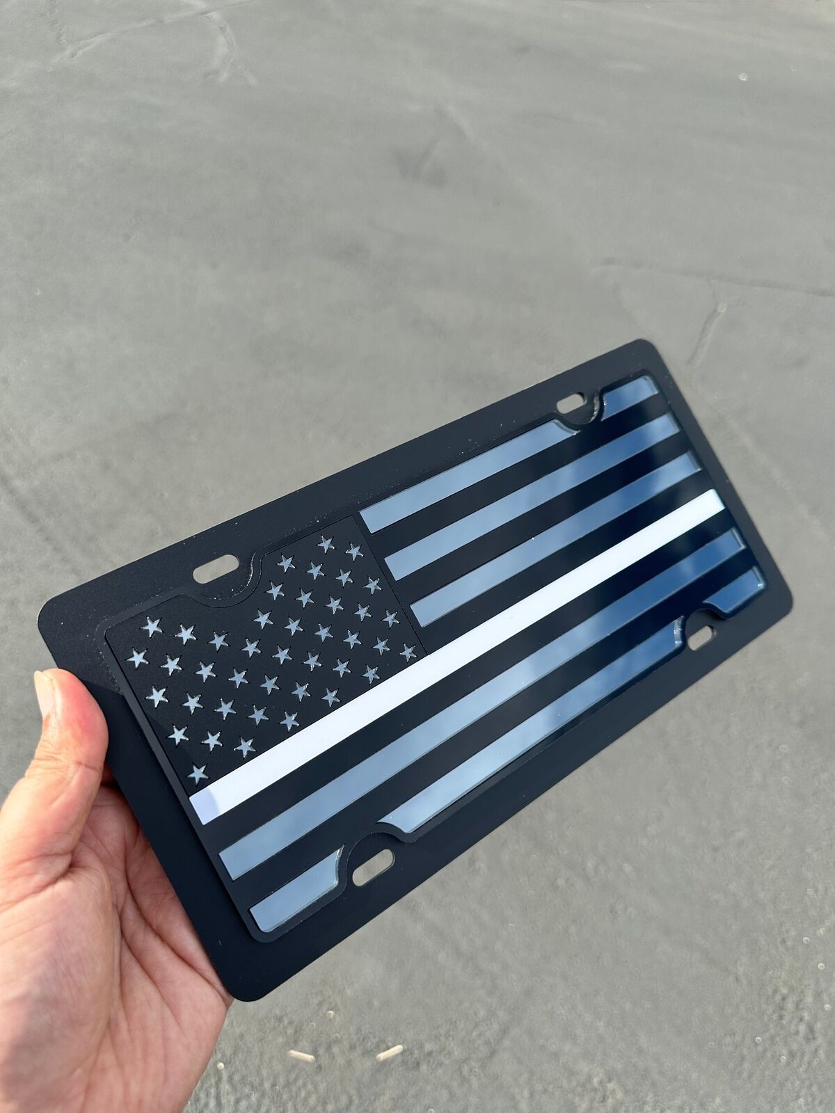 American Flag White Thin Line Acrylic Vanity License Plate Blacked Out ...