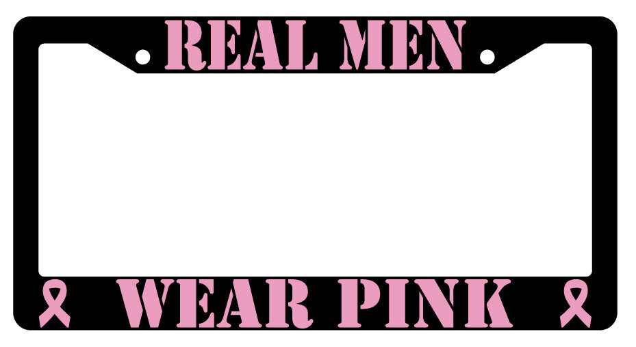 Real Men Wear Pink w/RIBBONS (Design 2A) Black Plastic License Plate ...