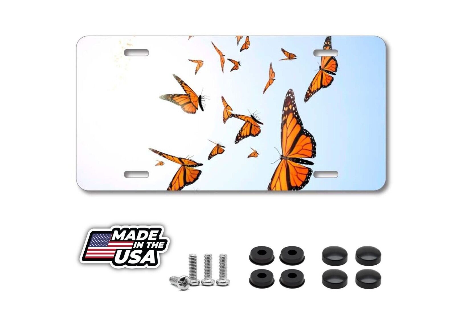 Aluminum License Plate - Flying Monarch Butterflies - Includes Mounting ...