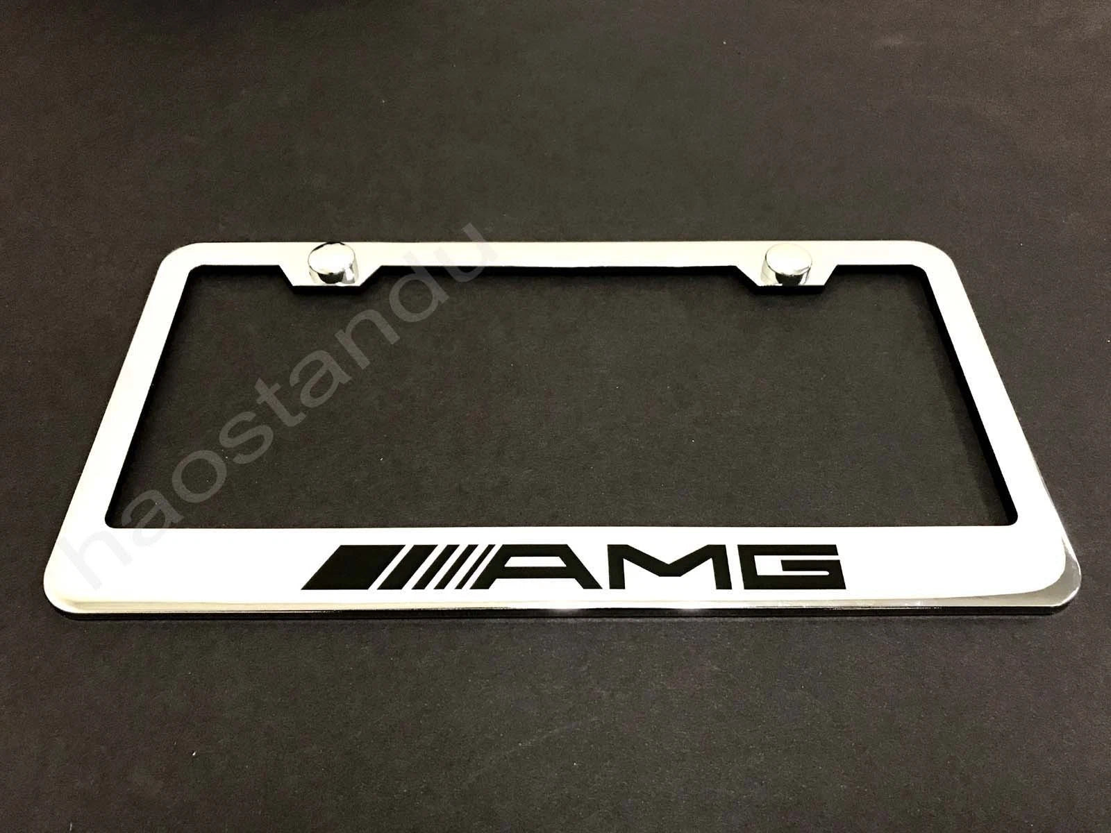 1x AMG STAINLESS STEEL LICENSE PLATE FRAME + Screw Caps 2014-2018 ...