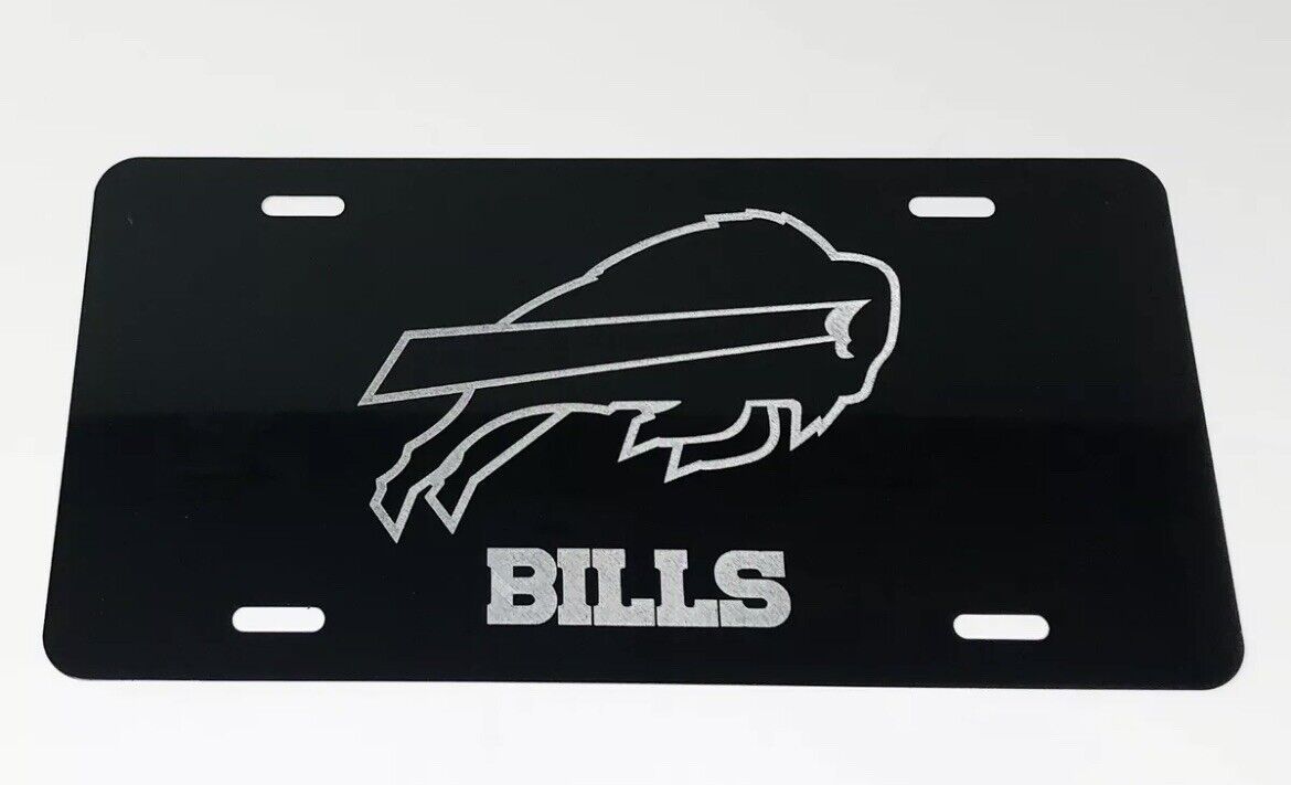 Buffalo Bills 2 Logo Car Tag Diamond Etched on Black Aluminum License ...