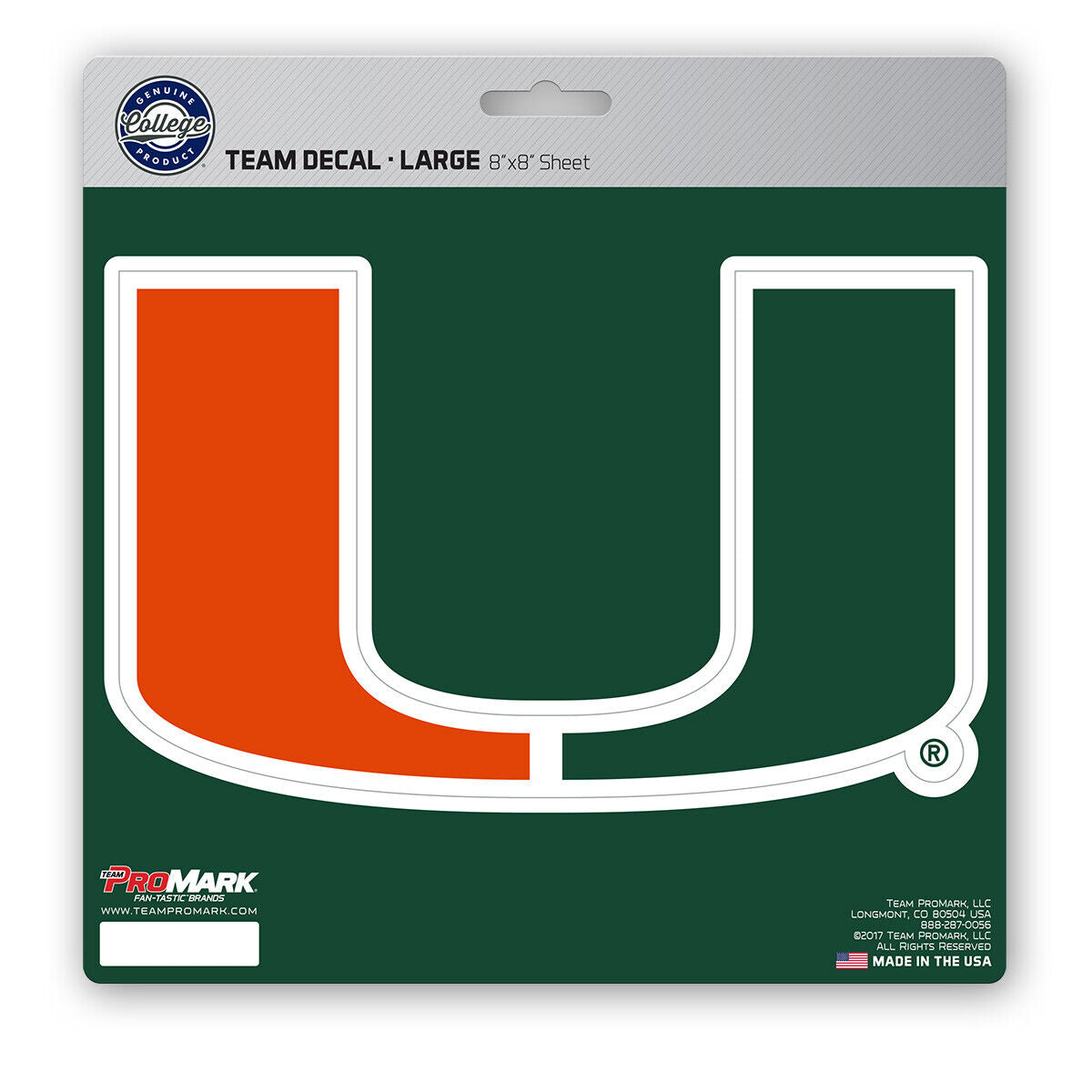 NCAA Miami Hurricanes Decal Large 8"X8" Auto RV Cooler Luggage ...