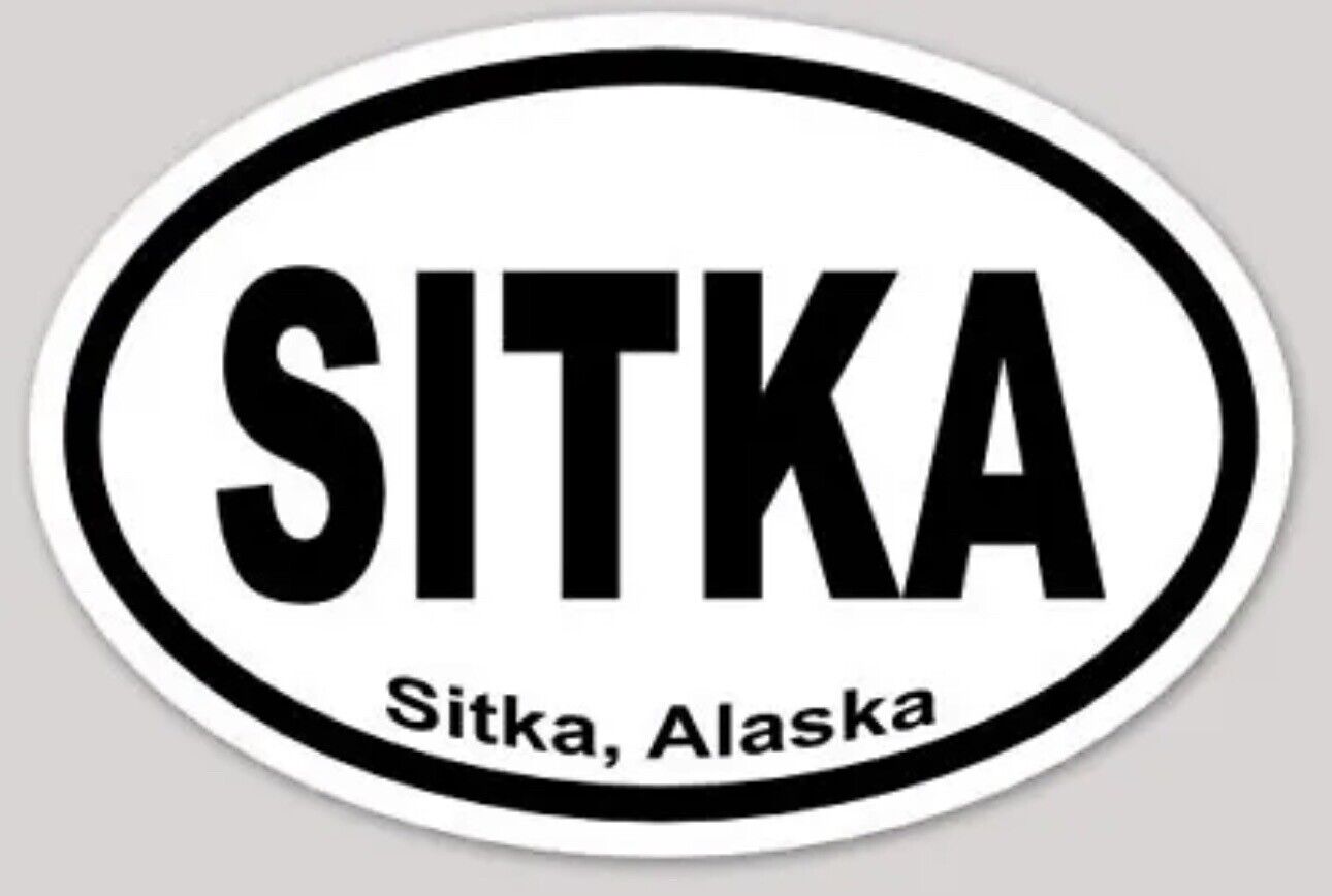 Sitka Alaska SITKA 3x4.5 Inch Euro Oval Black & White Bumper Sticker ...