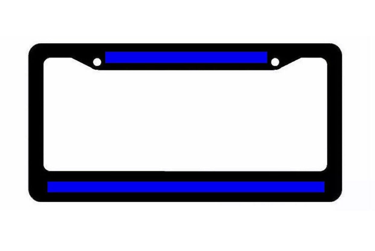Reflective Thin Blue Line Support Police Black License Plate Frame Top ...