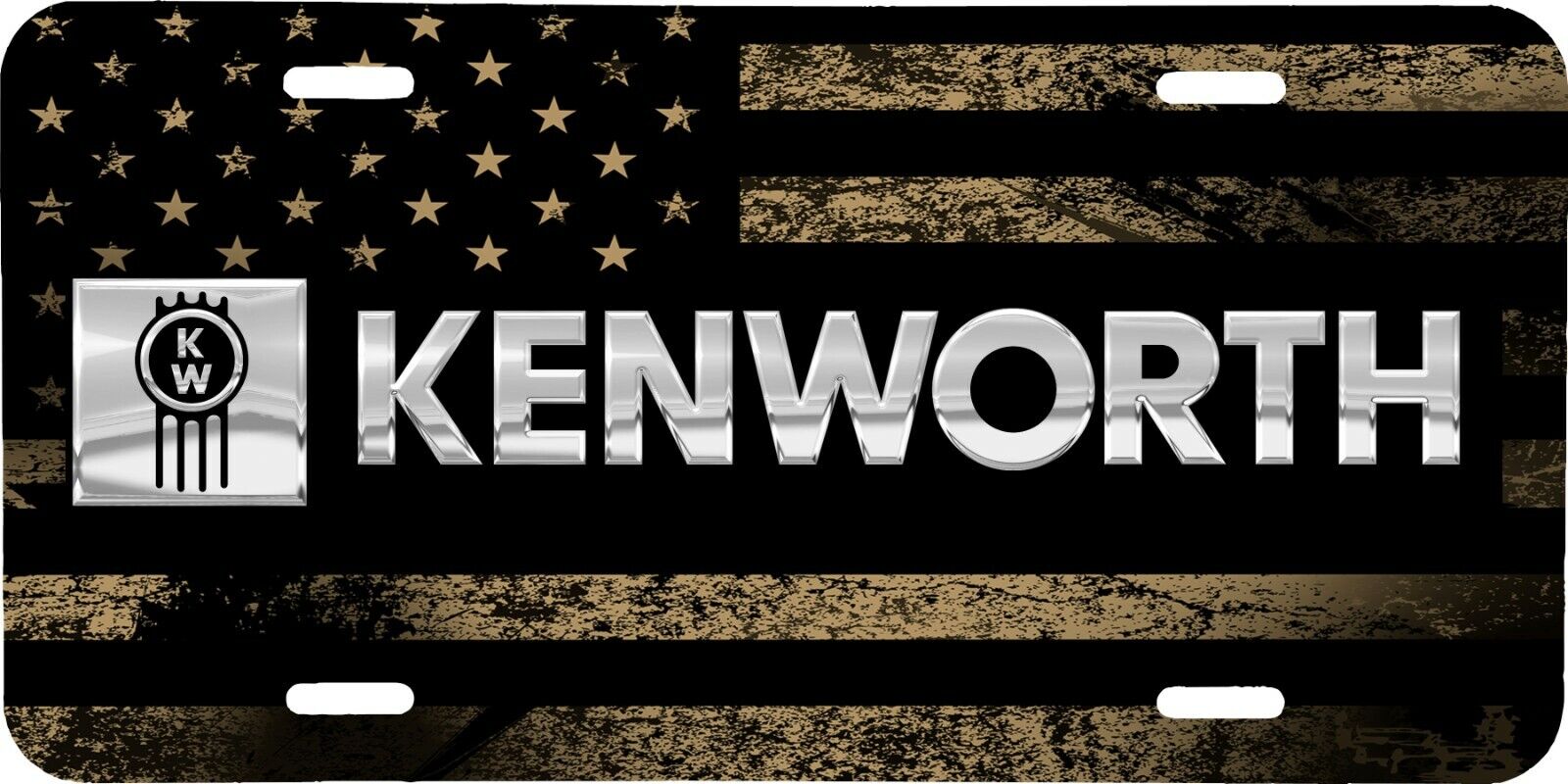 KENWORTH SEMI TRUCK LOGO TAN AMERICAN FLAG LOOK LICENSE PLATE TRUCK TA ...