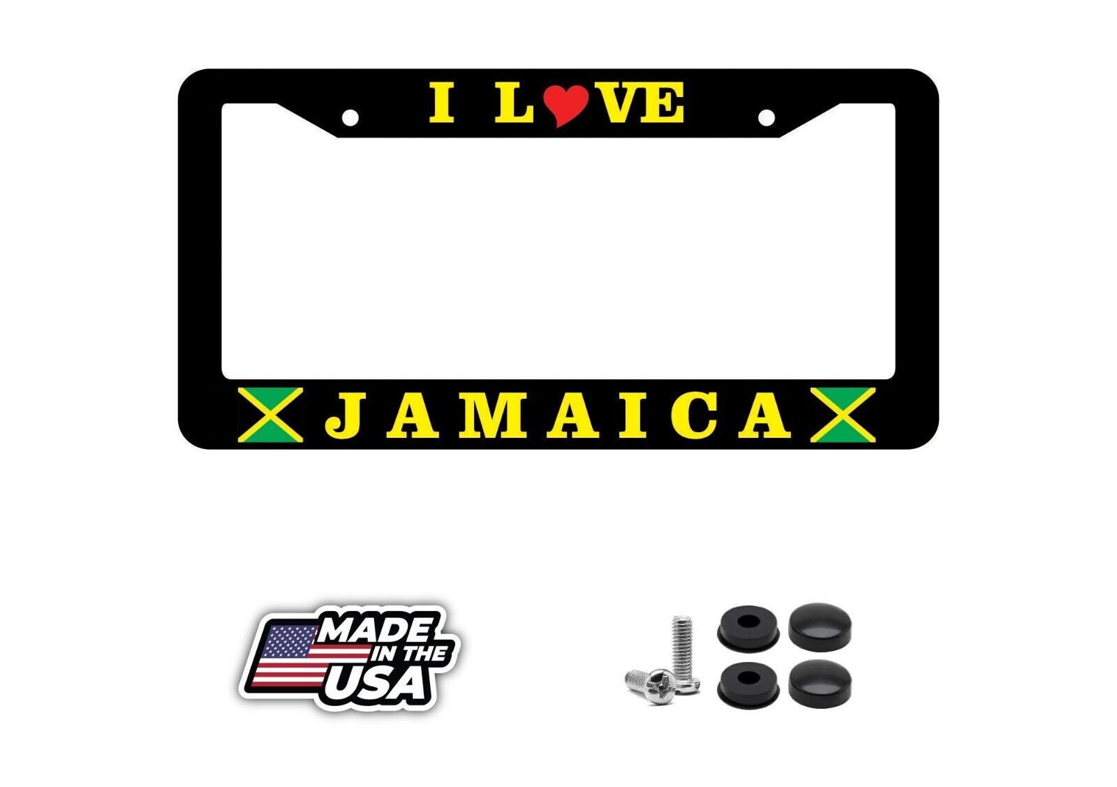 I LOVE JAMAICA BLACK LICENSE PLATE FRAME JAMAICAN FLAG PRIDE AUTO TAG ...