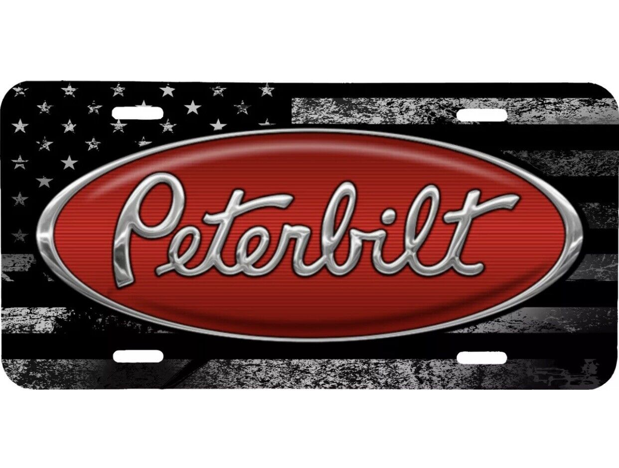 PETERBILT LOGO GRAY AMERICAN FLAG BACKGROUND VEHICLE LICENSE PLATE SEMI ...
