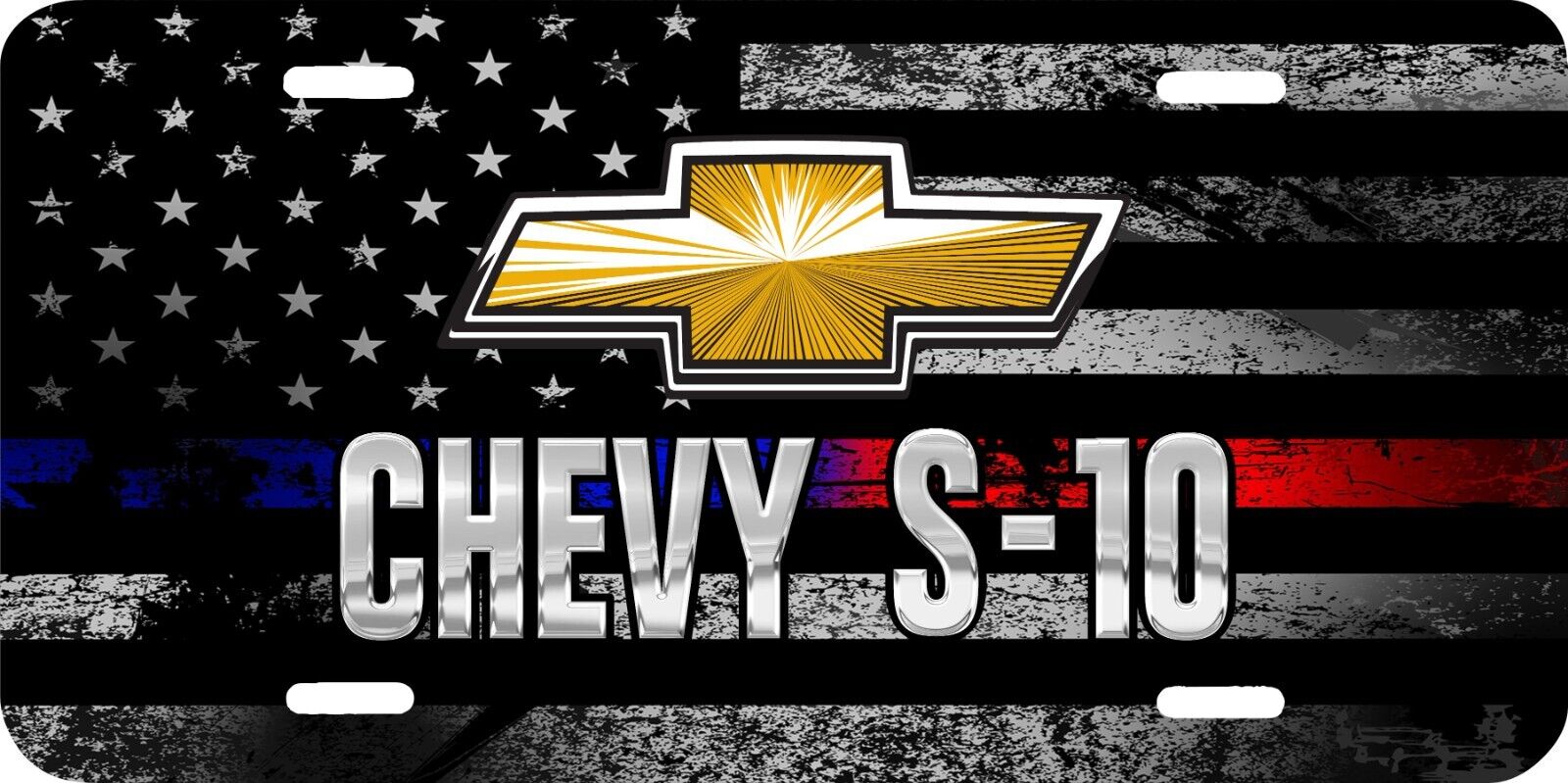 CHEVROLET S-10 LOGO THIN BLUE RED LINE AMERICAN FLAG LICENSE PLATE TRU ...