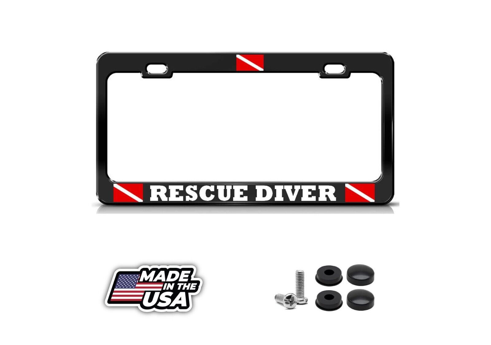 RESCUE DIVER License Plate Frame Heavy Metal LOVE SCUBA DIVING BLACK ...