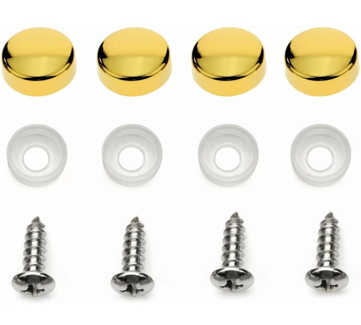 License Plate Frame Screws Fasteners + Gold Screw Caps Set New