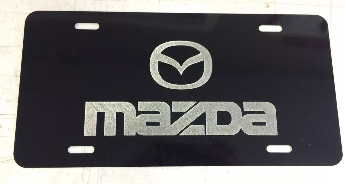 MAZDA LOGO Car Tag Diamond Etched on Black Aluminum License Plate ...