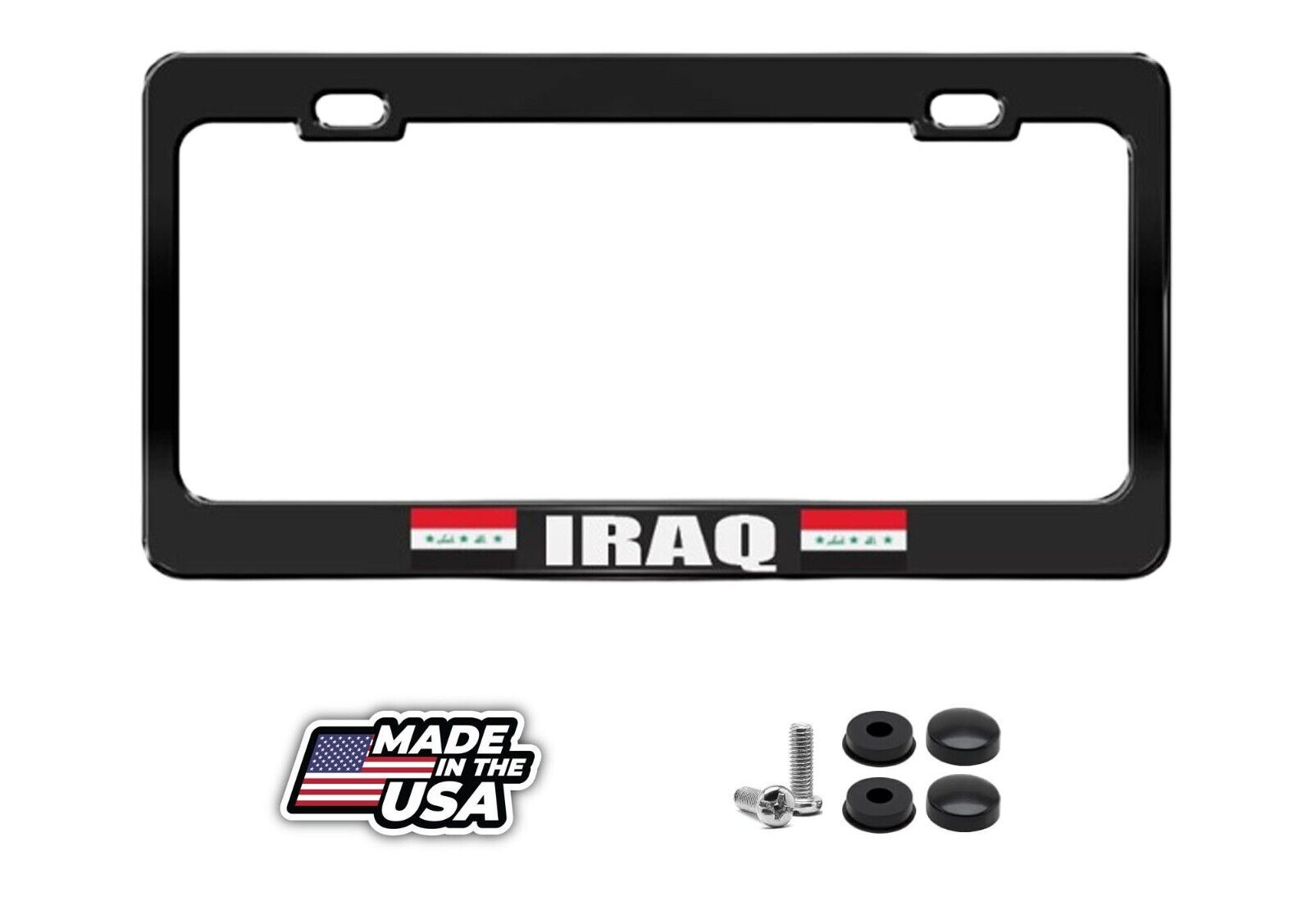 IRAQ COUNTRY FLAG BLACK Steel Heavy Duty License Plate Frame Border