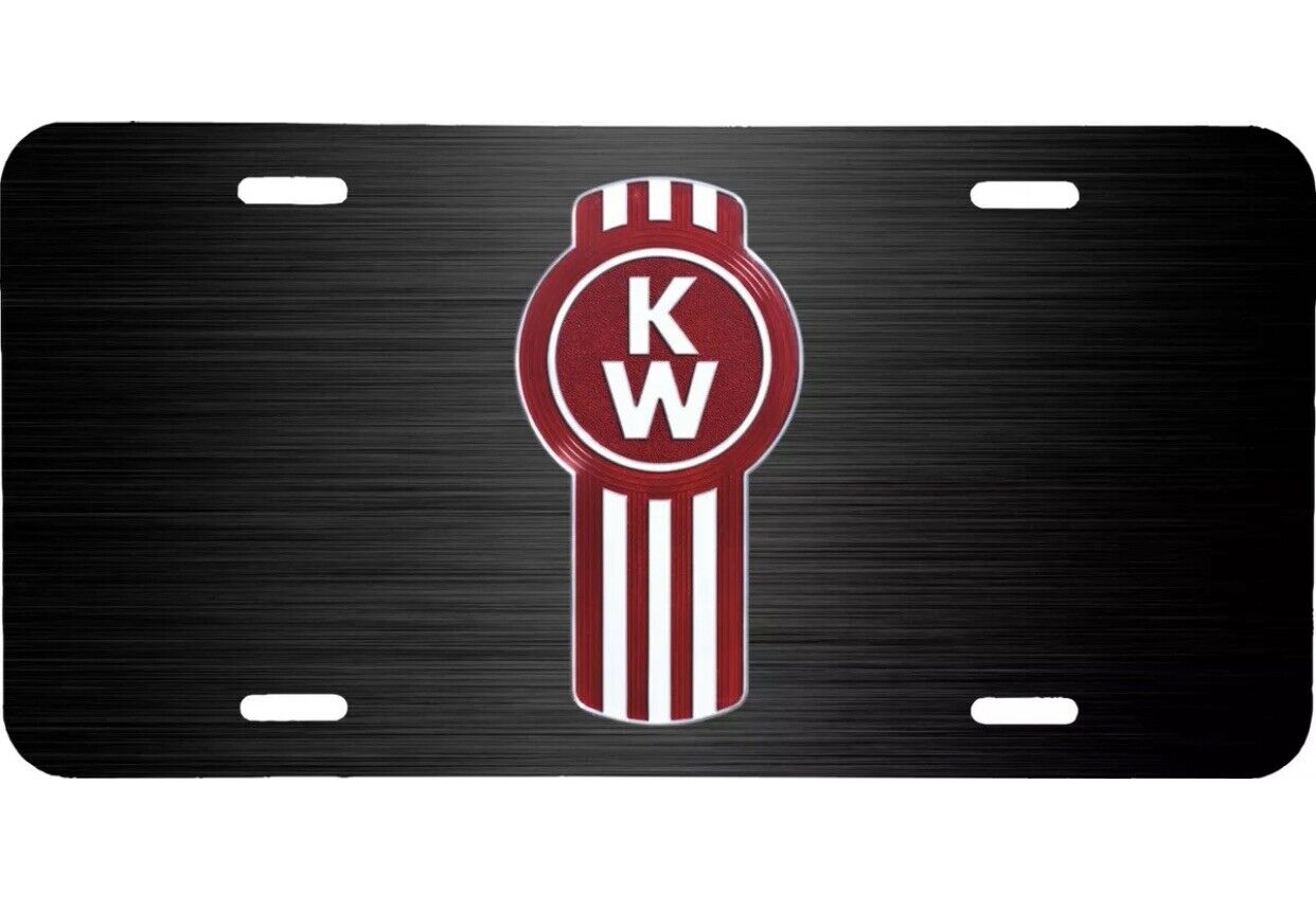 KENWORTH SEMI TRUCK LOGO BLACK BRUSHED STEEL LOOK VEHICLE LICENSE PLATE ...
