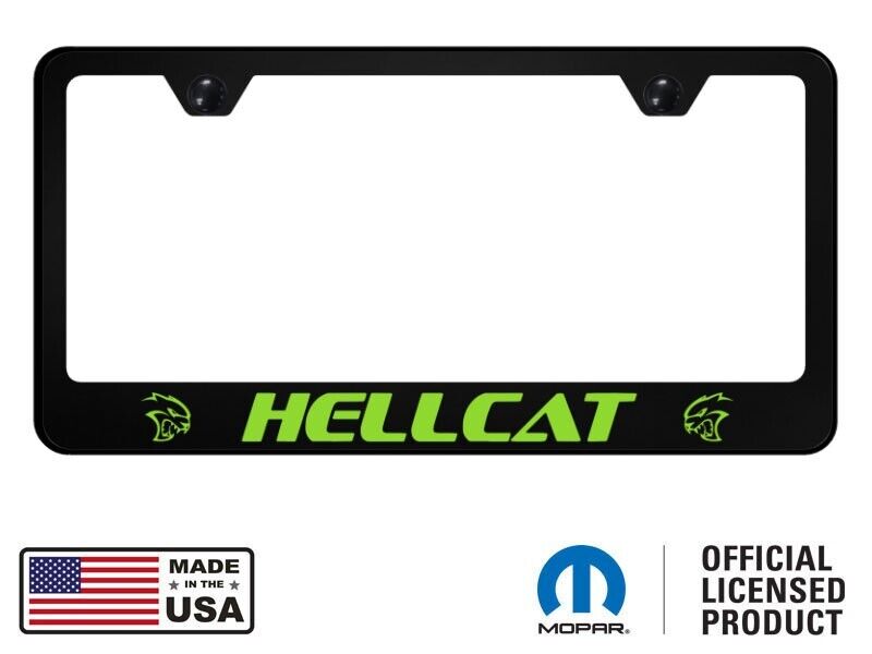 Green Dodge SRT Hellcat Logo Black Plastic License Plate Frame