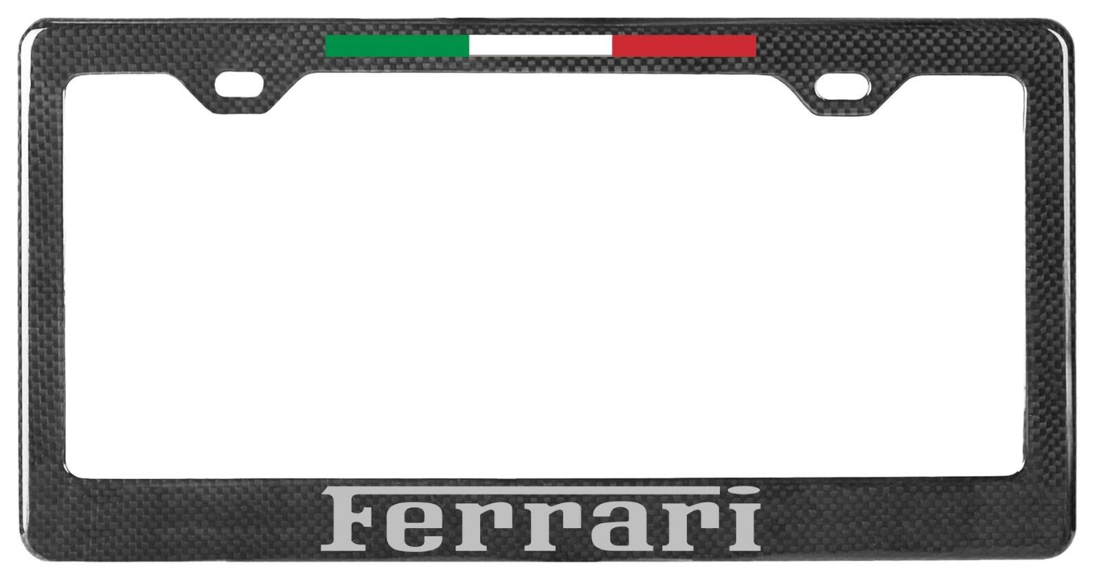 Ferrari Silver Text Only and Italy Stripe 2 Hole Carbon Fiber Lic Plate ...