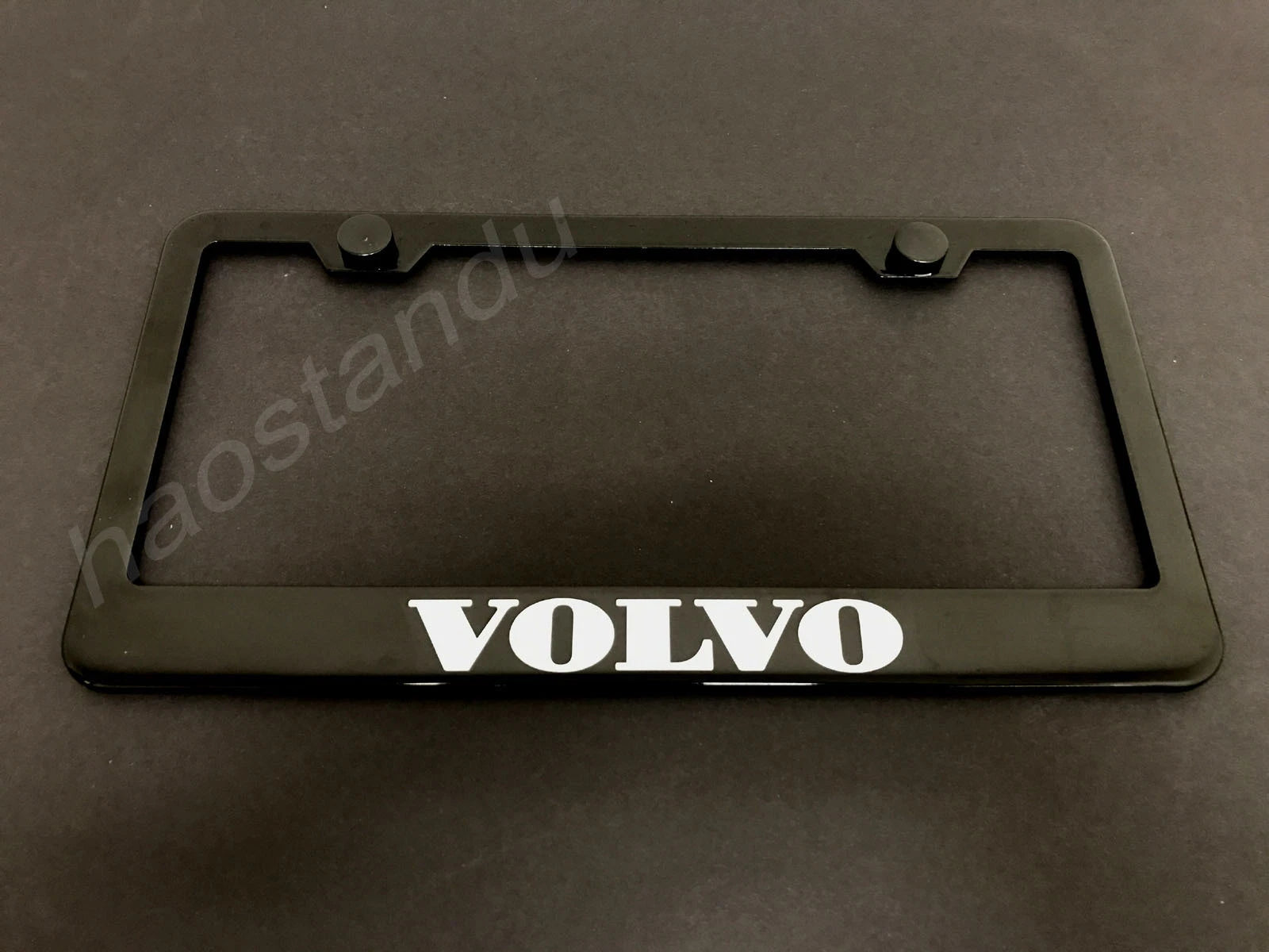 1x VOLVO BLACK Stainless Metal License Plate Frame + Screw Caps