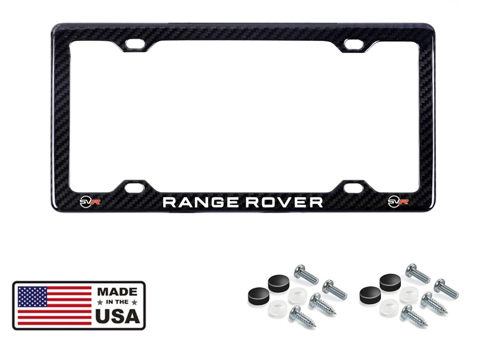 Range Rover SVR 4 Hole Slim Carbon Fiber license Plate Frame 2x2 Gloss ...