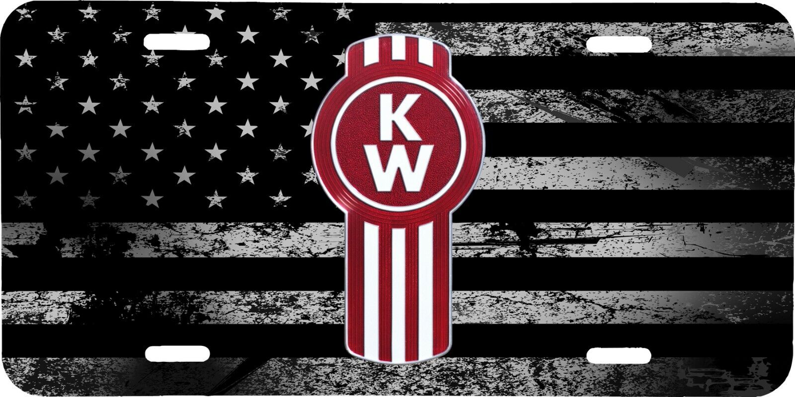 KENWORTH SEMI TRUCK LOGO GRAY AMERICAN FLAG LOOK VEHICLE LICENSE PLATE ...