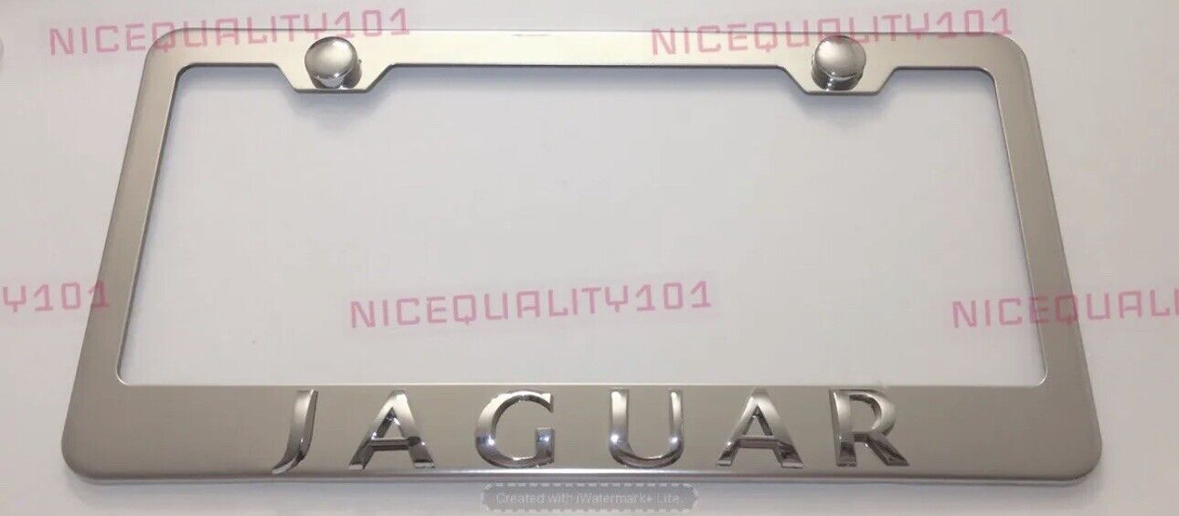 3D Jaguar Text Logo Stainless Steel Chrome Finished License Plate Frame ...