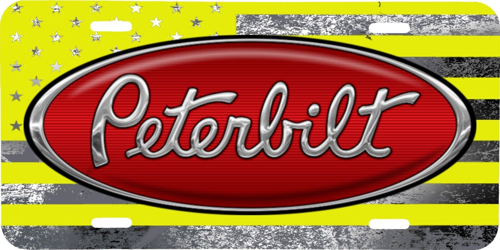 PETERBILT LOGO YELLOW GRAY FLAG BACKGROUND VEHICLE LICENSE PLATE SEMI ...