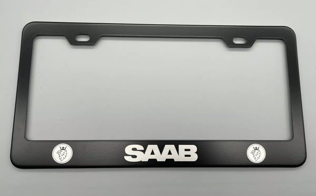 Saab Black License Plate Frame Stainless Steel with Laser Engraved