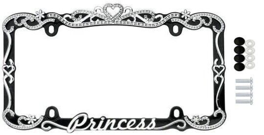 Chrome/ Black Metal Princess Crown License Plate Frame Car auto Truck ...