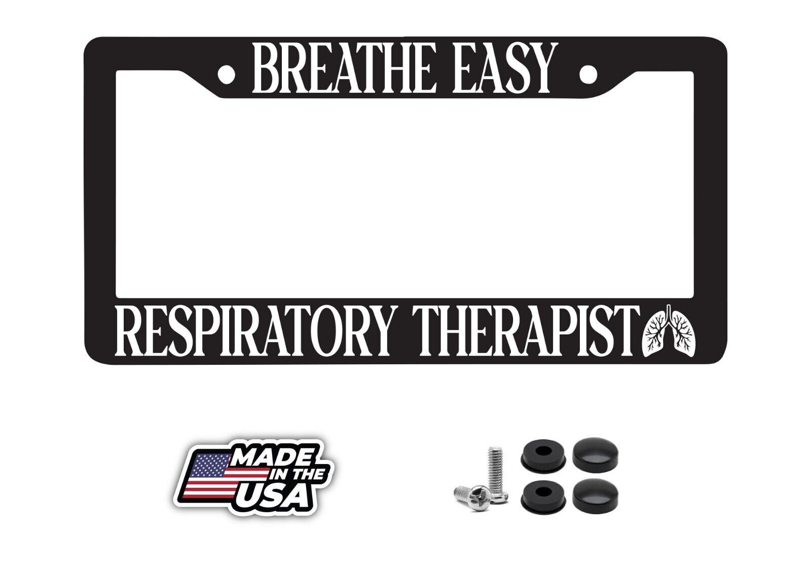 Breathe Easy Respiratory Therapist Black License Plate Frame
