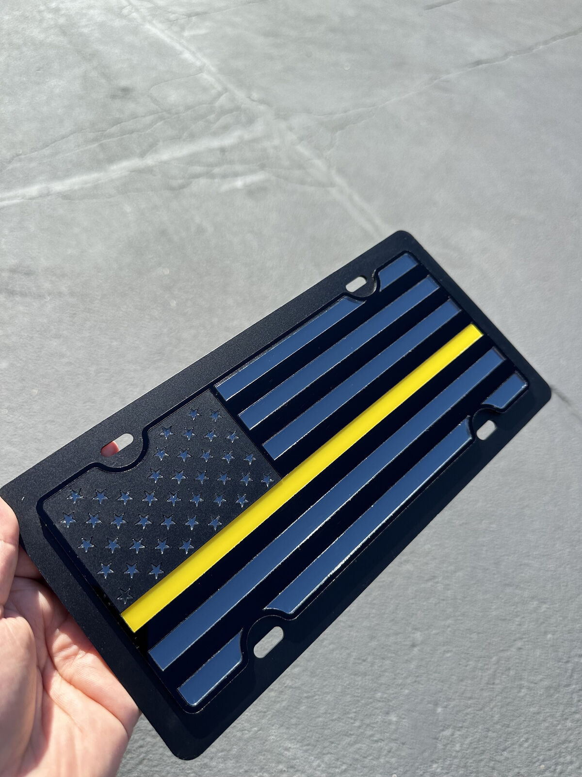 American Flag Yellow Thin Line Acrylic Vanity License Plate Blacked Out ...