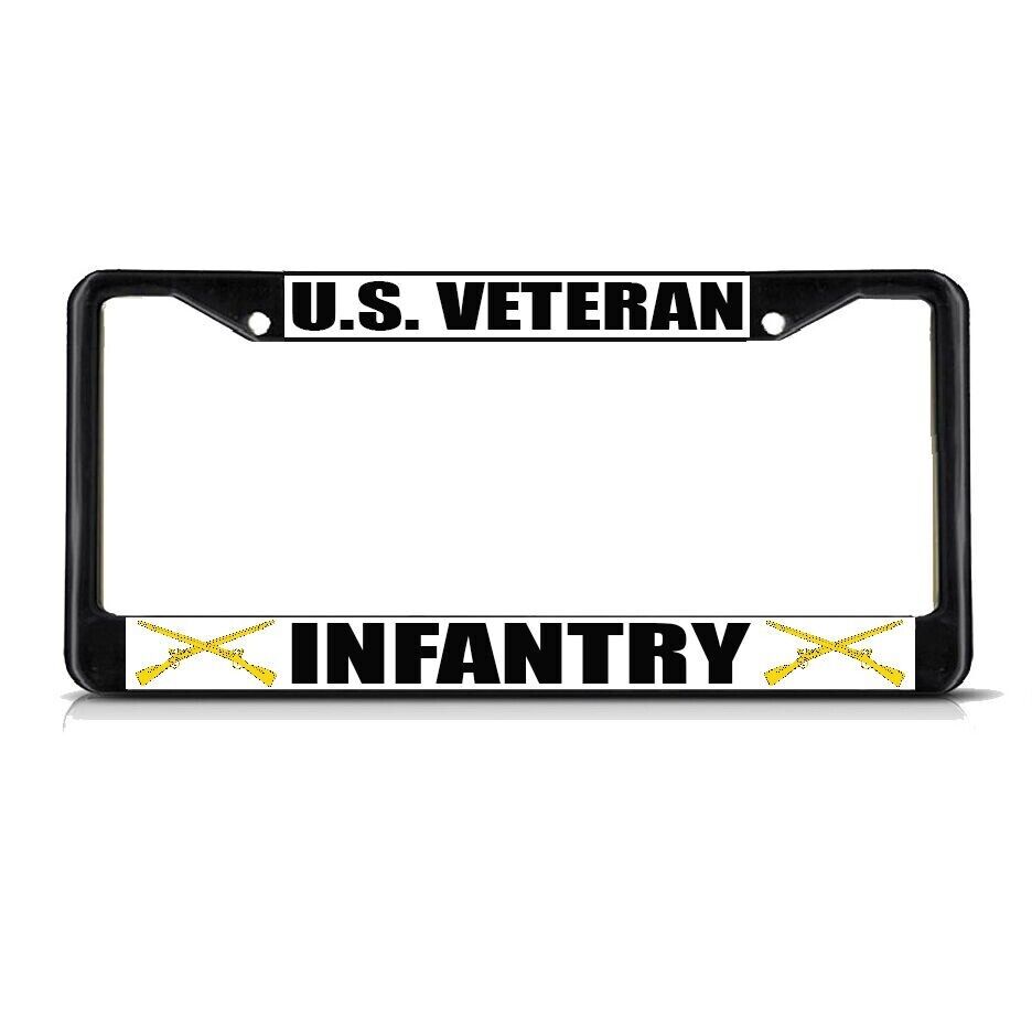 U.S. VETERAN INFANTRY MILITARY Black Metal Heavy License Plate Frame Border