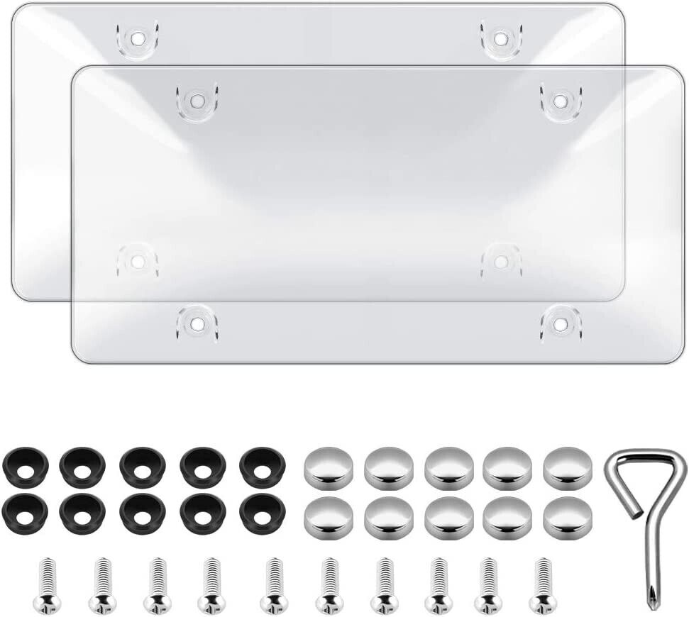 2 Unbreakable Clear License Plate Covers Tag Frame Bubble Shield Truck ...