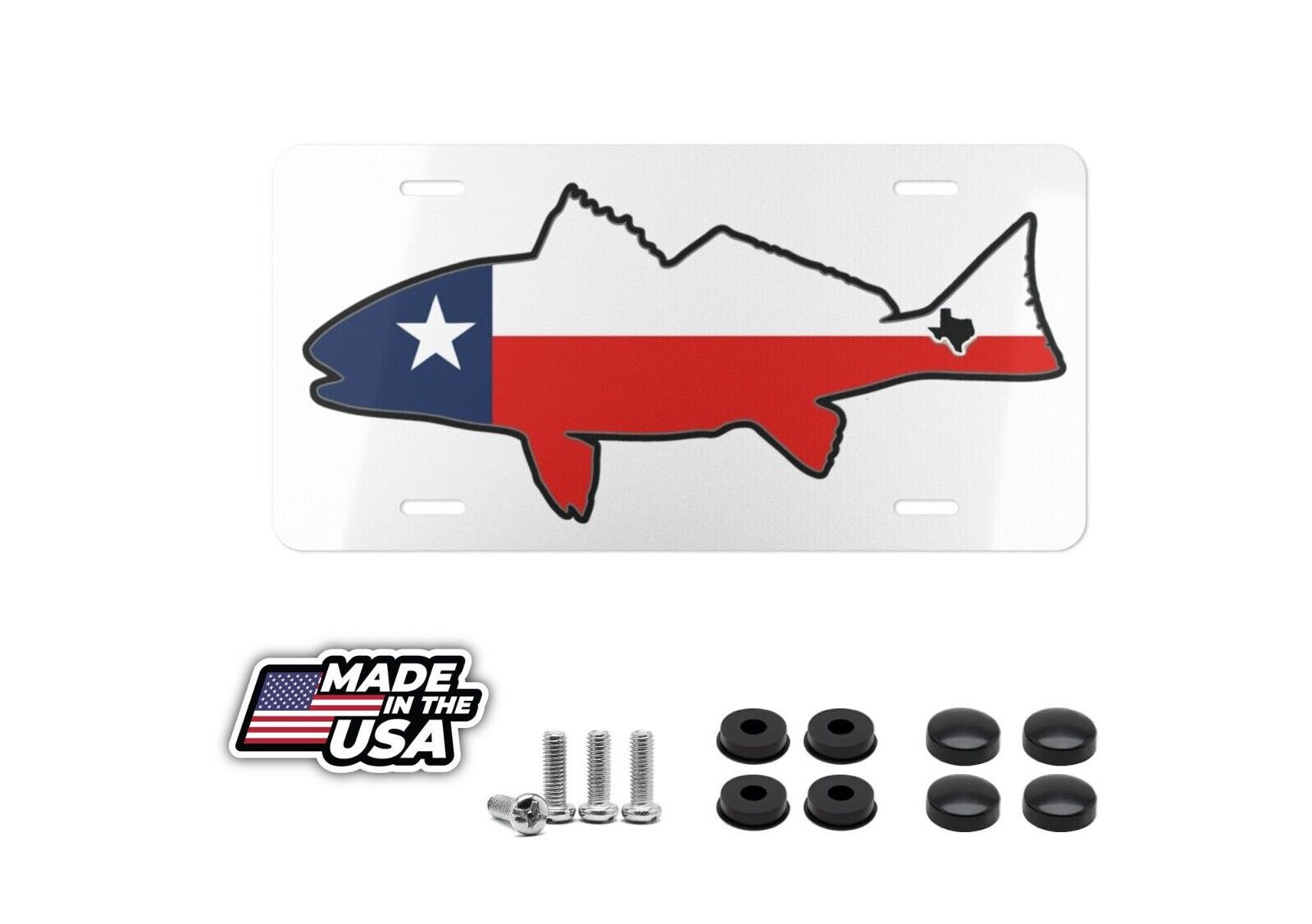 Redfish Texas Flag Fishing Fly Red Fish Drum Truck tag Vanity License ...