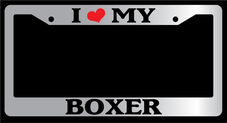 Chrome METAL License Plate Frame I HEART MY BOXER Auto Accessory 307 ...