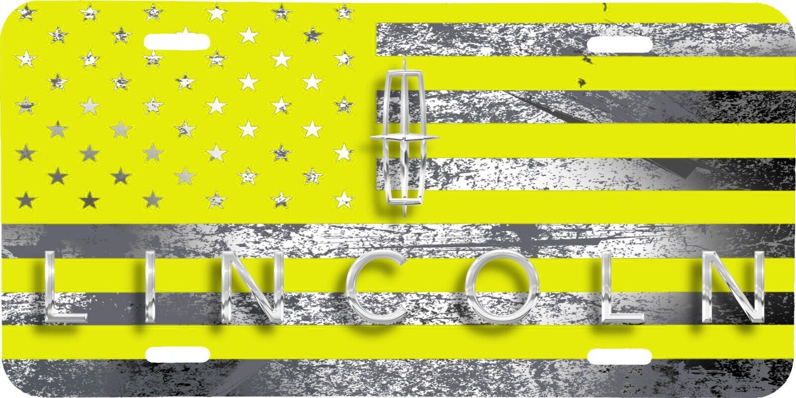 LINCOLN LOGO YELLOW GRAY AMERICAN FLAG VEHICLE LICENSE PLATE AUTO TAG ...