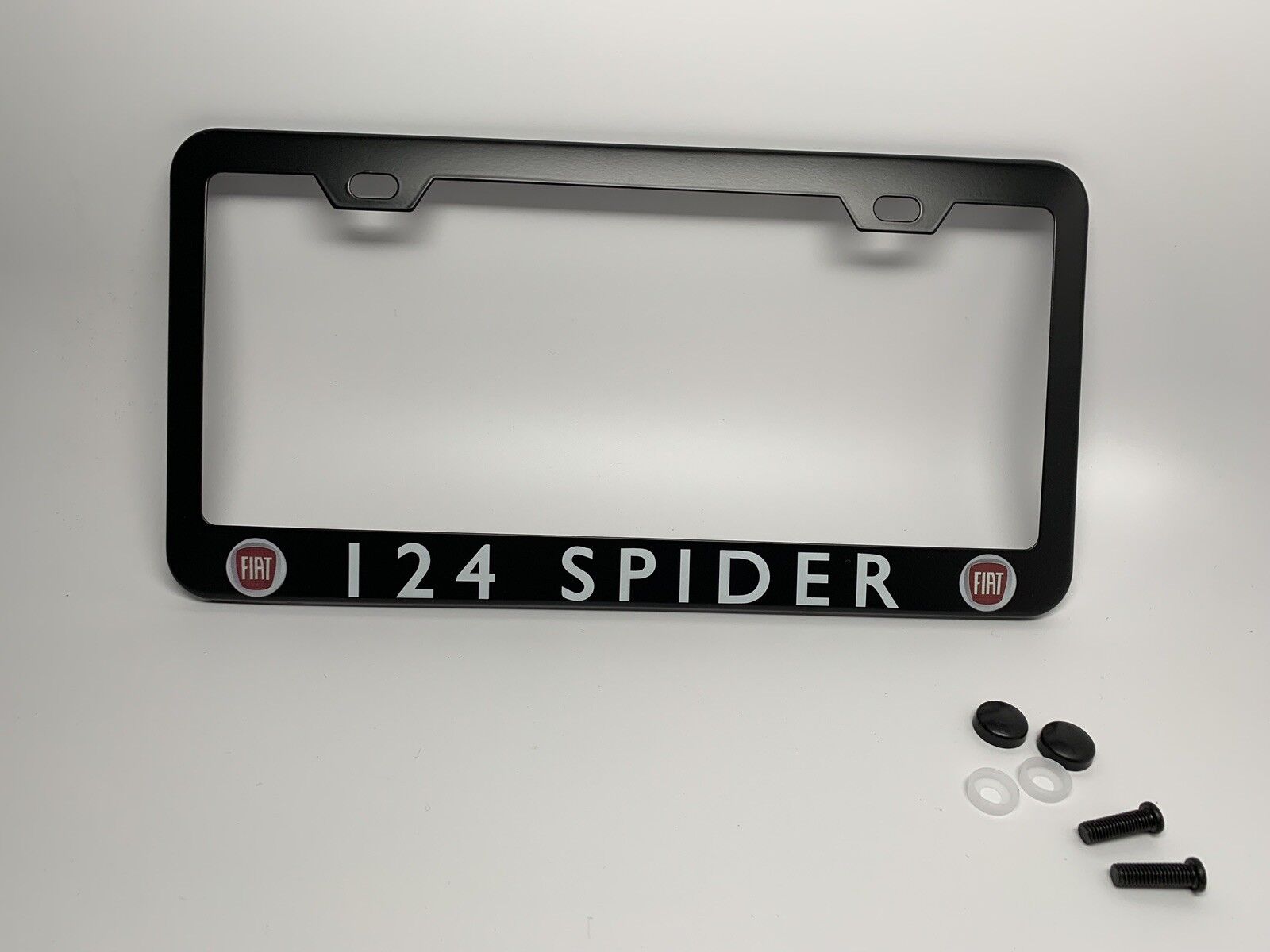 Black "FIAT 124 SPIDER" License Plate Frame