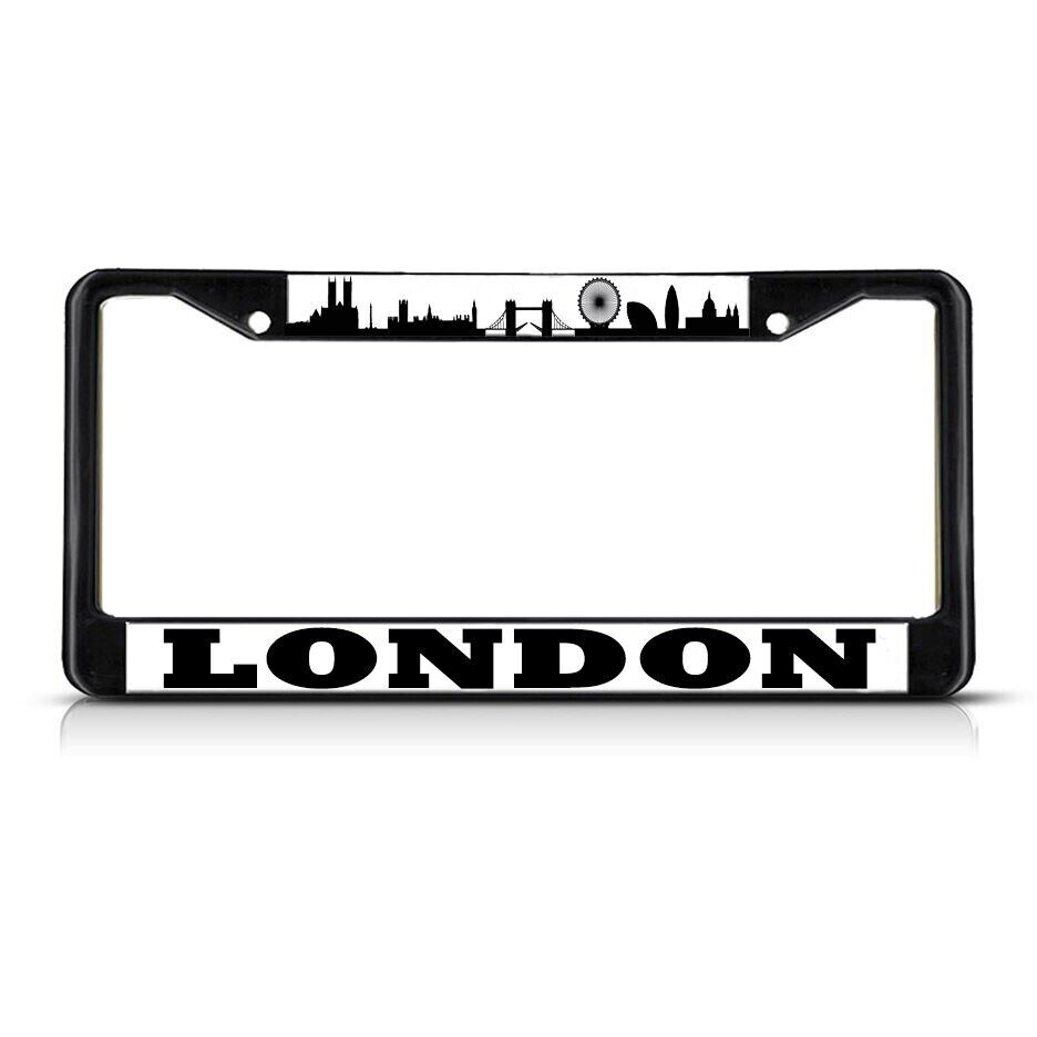 LONDON FLAG Black Heavy Duty Metal License Plate Frame Border