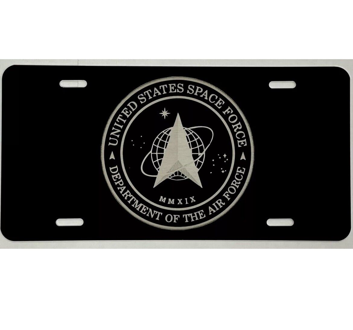 US Space Force USSF Seal Car Tag Laser Engraved Matte Black License ...