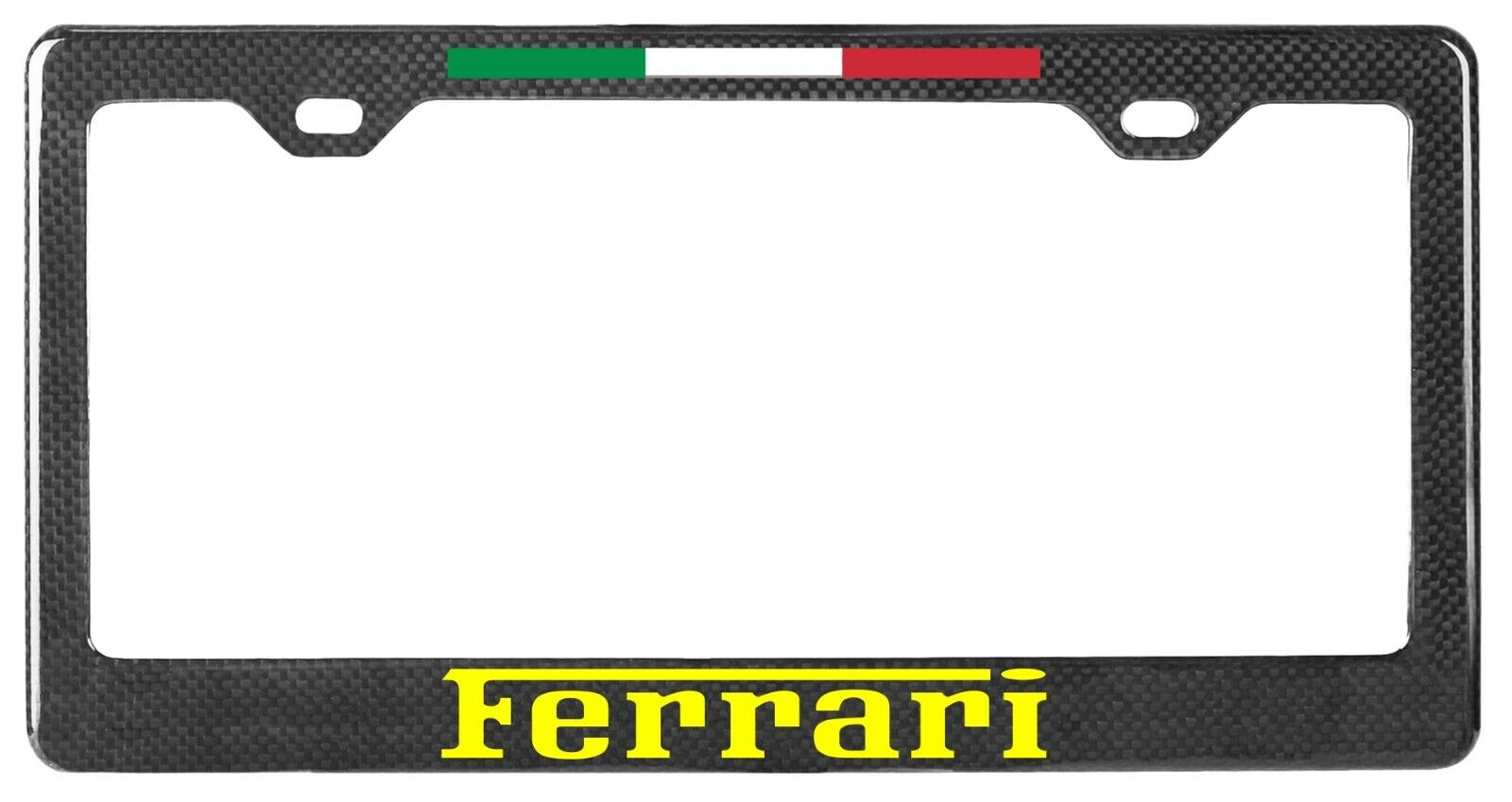 Ferrari Yellow Text Only and Italy Stripe 2 Hole Carbon Fiber Lic Plate ...
