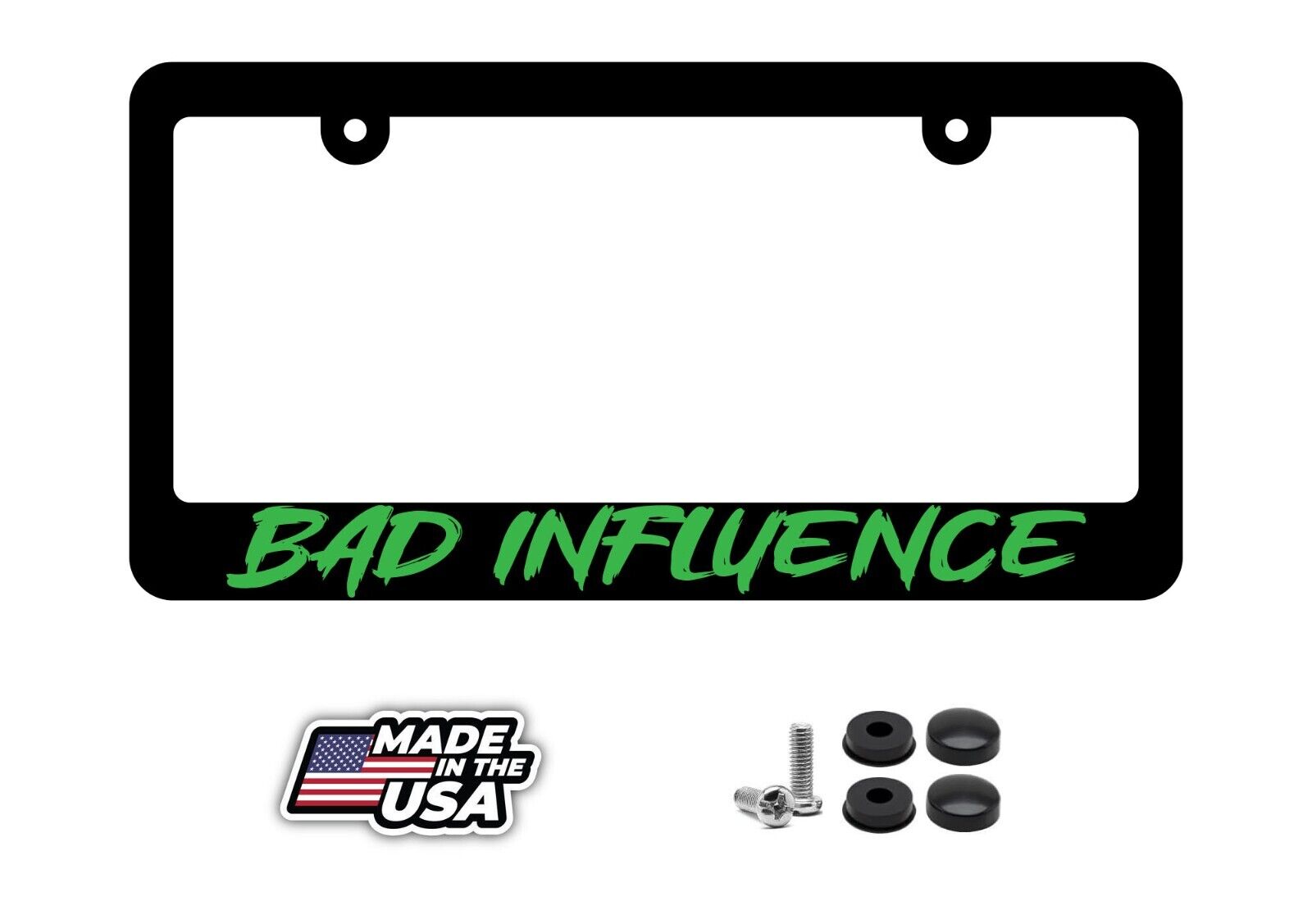 Bad Influence Hot Rod Vintage Green Racing Drifting License Plate Frame