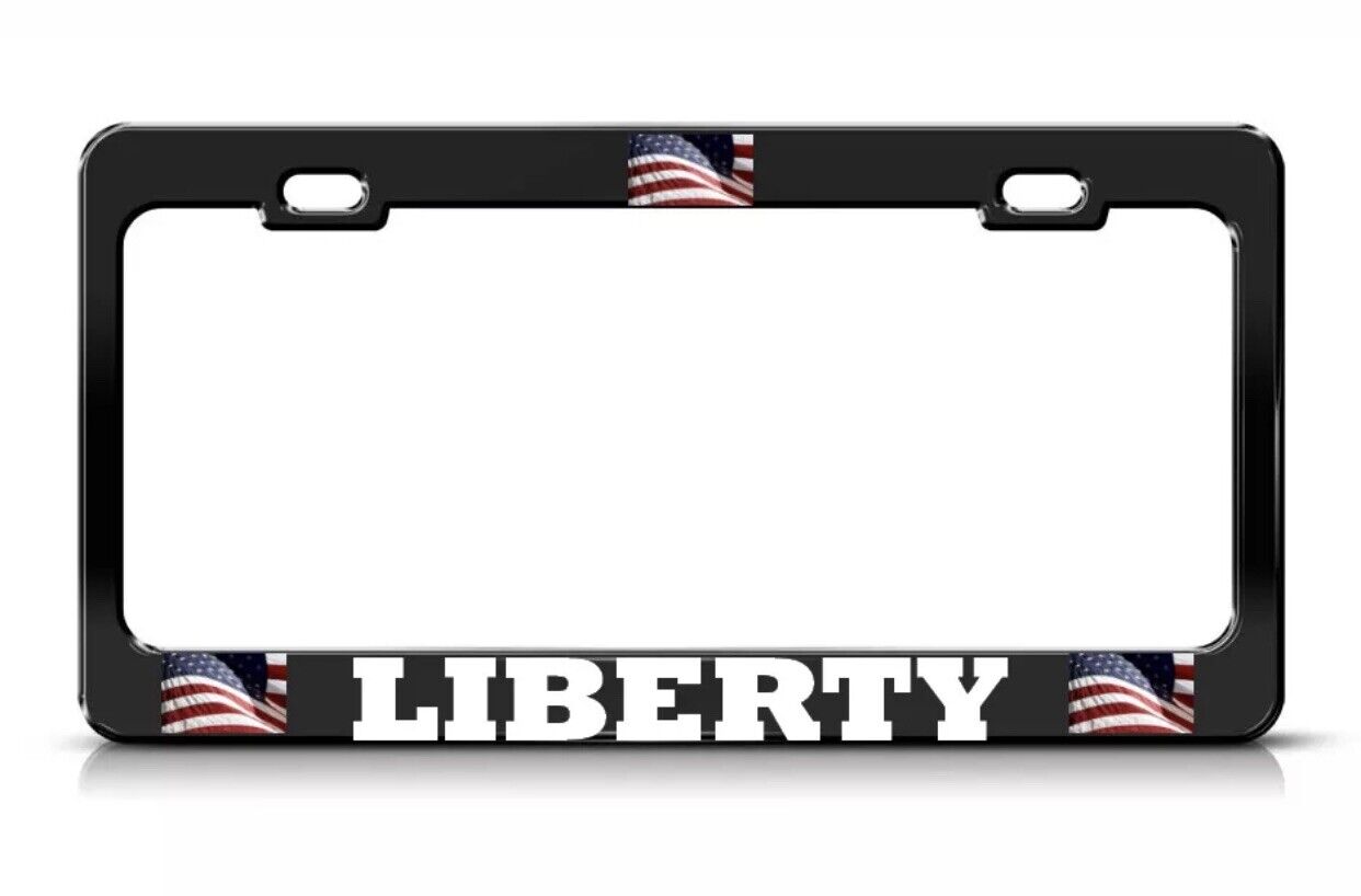 AMERICAN FLAG LIBERTY License Plate Frame Heavy PATRIOTIC USA BLACK Tag ...