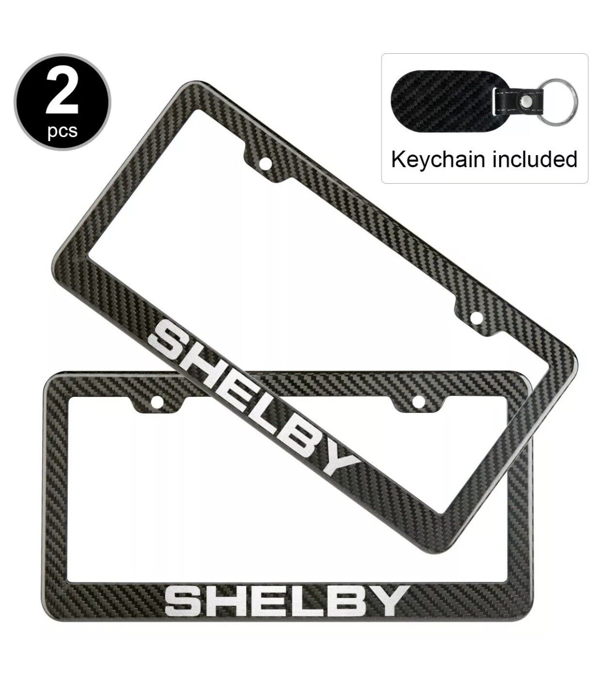 2pcs Set Ford Shelby license plate frame carbon fiber look glossy ...