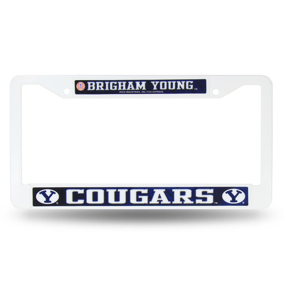 NCAA BYU Cougars White Plastic License Plate Frame
