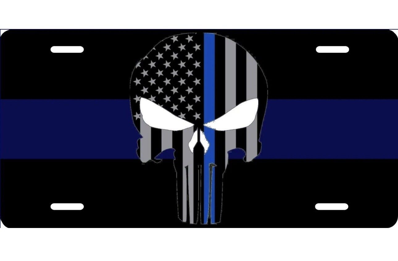 Punisher Back the Blue License Plate New Car Tag Metal Black - USA ...