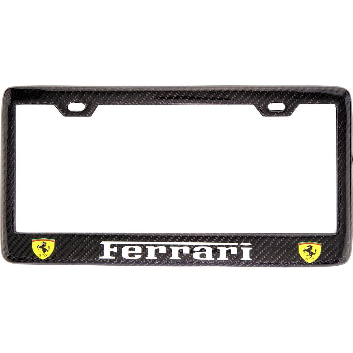 Black "FERRARI" License Plate Frame Custom Real Carbon Fiber No Vinyl